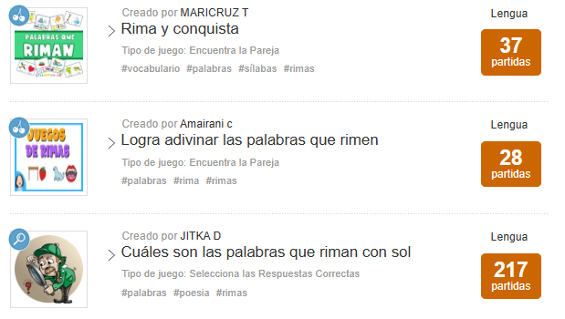 JUEGOS CON RIMAS | Recursos Interactivos para Lengua de Primaria