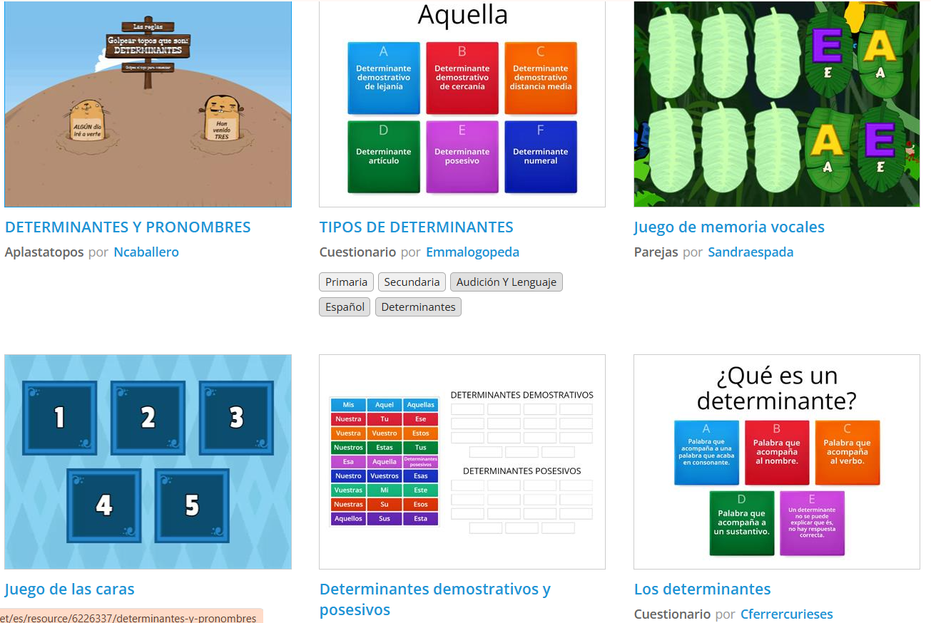 JUEGOS DE DETERMINANTES | Recursos Interactivos para Lengua de Primaria