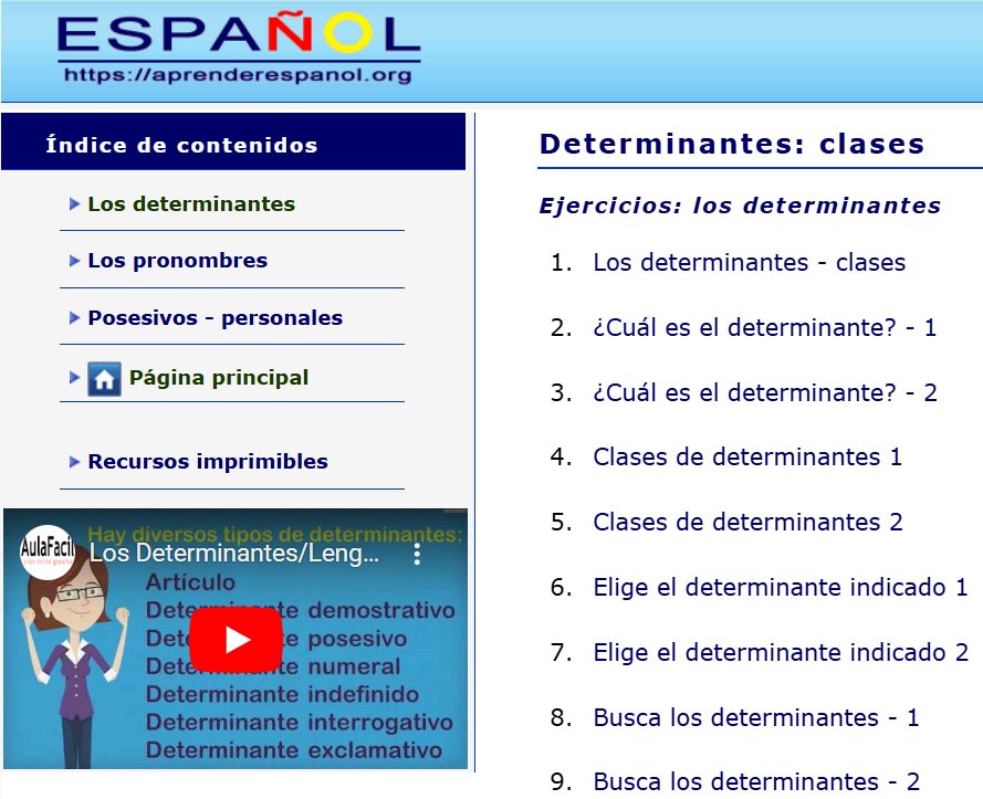APRENDER ESPAÑOL: DETERMINANTES | Recursos Interactivos para Lengua de ...