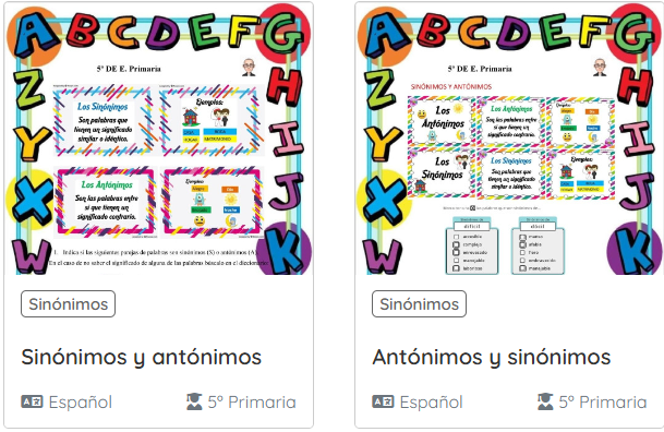 SINÓNIMOS: FICHAS INTERACTIVAS | Recursos Interactivos para Lengua de ...