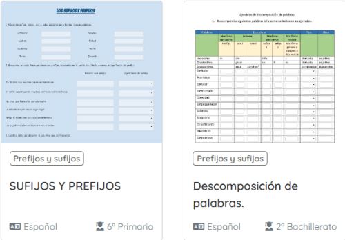 PREFIJOS Y SUFIJOS: FICHAS INTERACTIVAS | Recursos Interactivos para ...